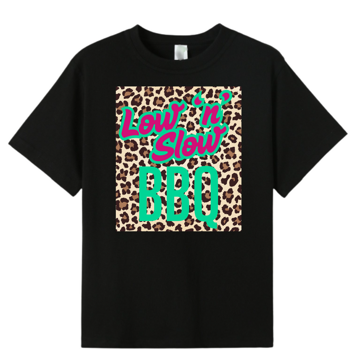 Low 'n' Slow BBQ (Leopard) - black tee – The Meat Tee Shirt Company